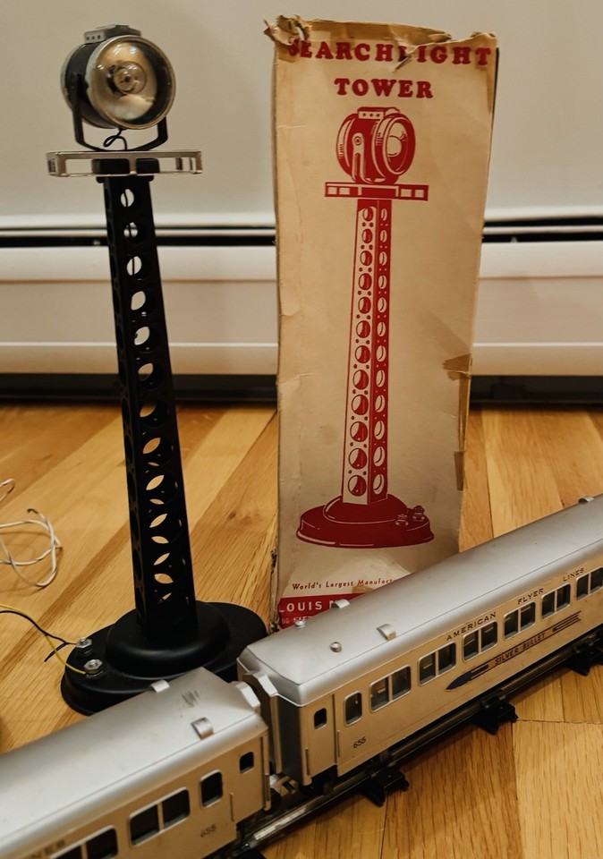 MARX Searchlight Tower #436 Black Spotlight Metal chrome platform-O ...
