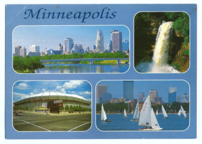Minneapolis MN Postcard Minnesota Skyline Metrodome Sailboats | eBay