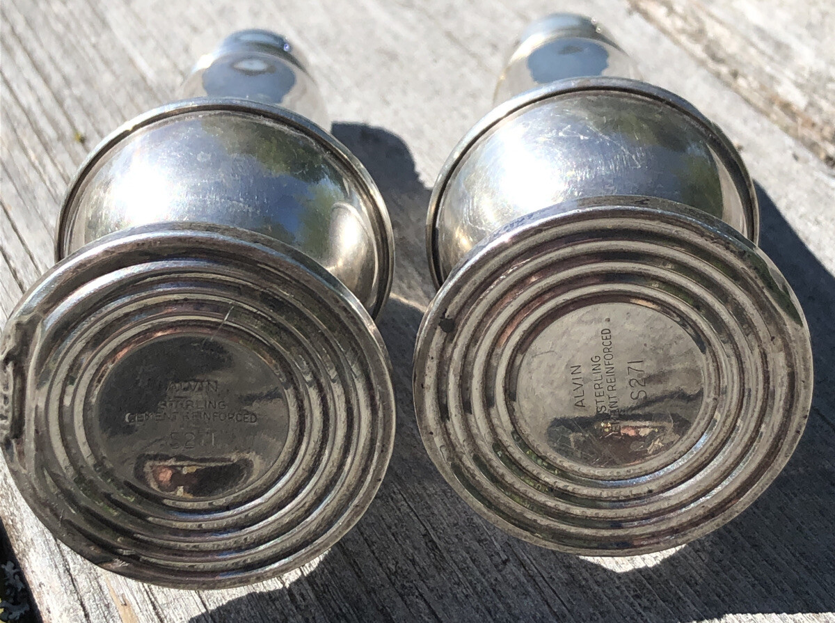 Vintage Rare Alvin Salt Pepper Shaker Set 4 3/4" Sterling Cement ...