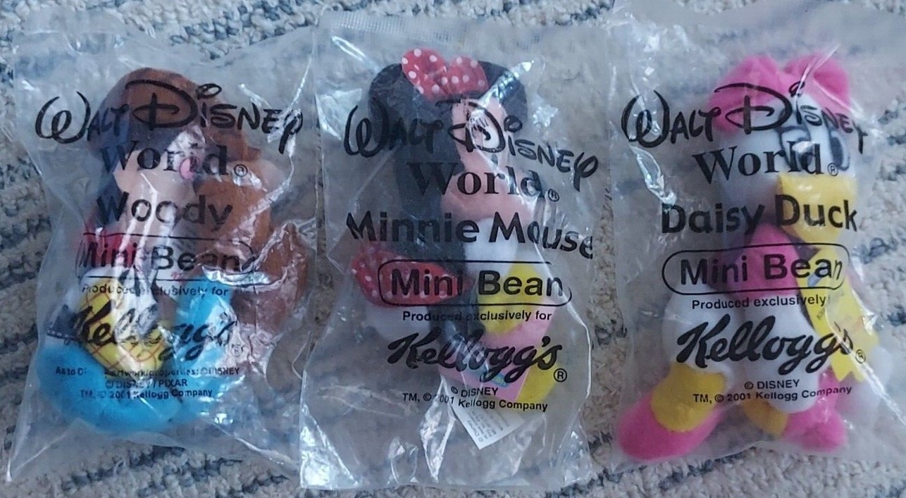 Kelloggs Walt Disney World Mini Bean Pals Lot Of 3:Minnie, Daisy, Woody ...