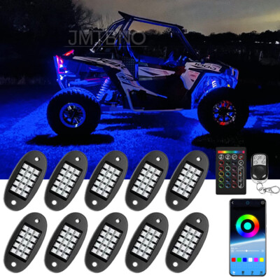 For Polaris RZR XP 1000 900 10X RGB LED Rock Lights Kit Underbody Music ...