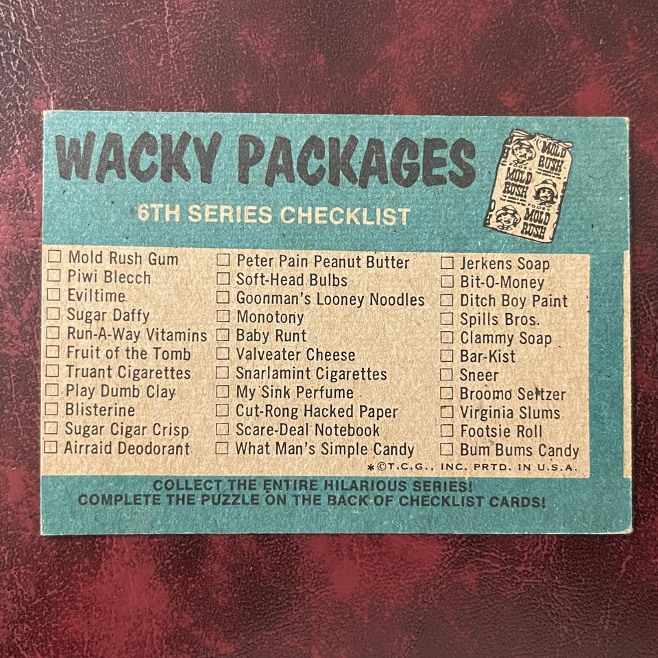 1974 Topps WACKY PACKAGES Set SERIES 6 Mold Rush CHECKLIST b UNMARKED ...