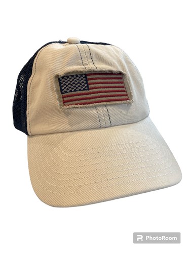 American Flag Patch Snapback Cap Trucker Mesh Putty White w/Navy Hat ...