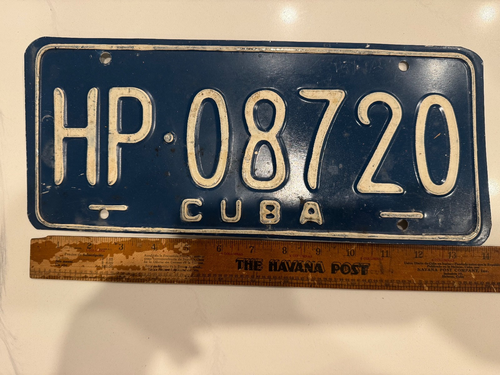 VINTAGE ORIGINAL CUBAN CAR AUTOMOBILE LICENSE PLATE HP-08720 BLUE ...