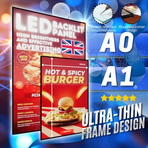 A0 LED Illuminated Backlit Slim Poster Display Menu Board & FREE Print ...