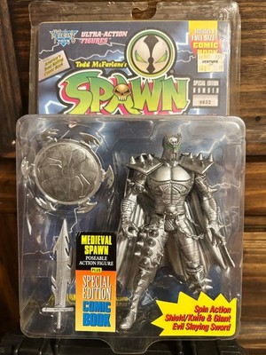 1995 Spawn Silver Medieval Action Figure & Special Edition Comic Book ...