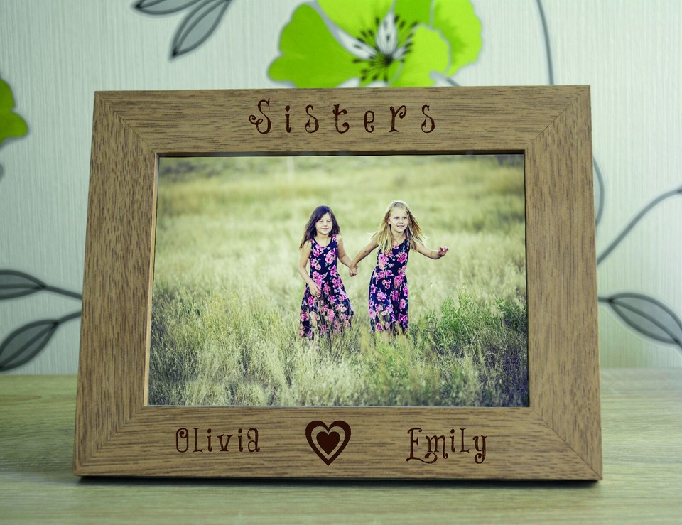Photo Frame Sisters Love Siblings Personalised Engraved Wood 5x7 Gift ...