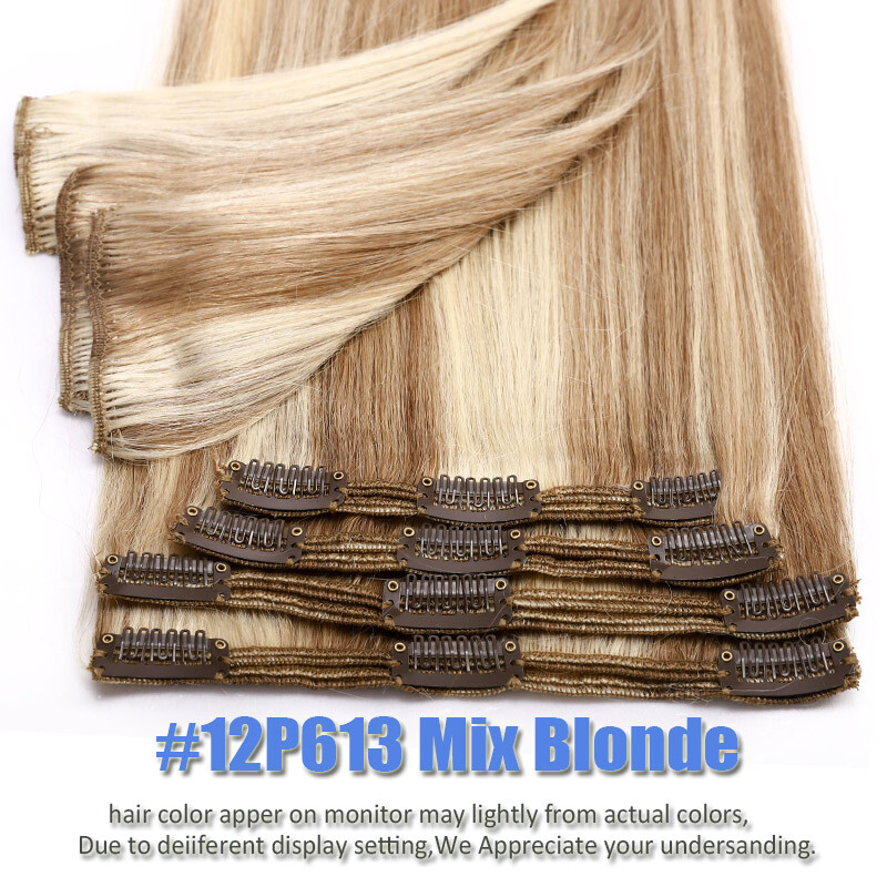 Extra Thick Double Weft Remy Clip In 100% Human Hair Extensions Full ...