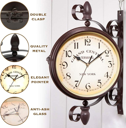 Retro Station Clock round Chandelier Wall Hanging Wrought Iron Antique ...