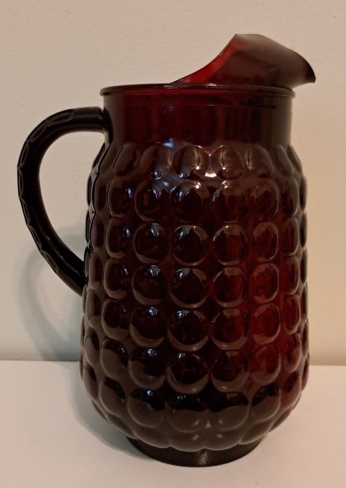 Vintage Anchor Hocking Royal Ruby Red Bubble Glass Set Pitcher Plates ...