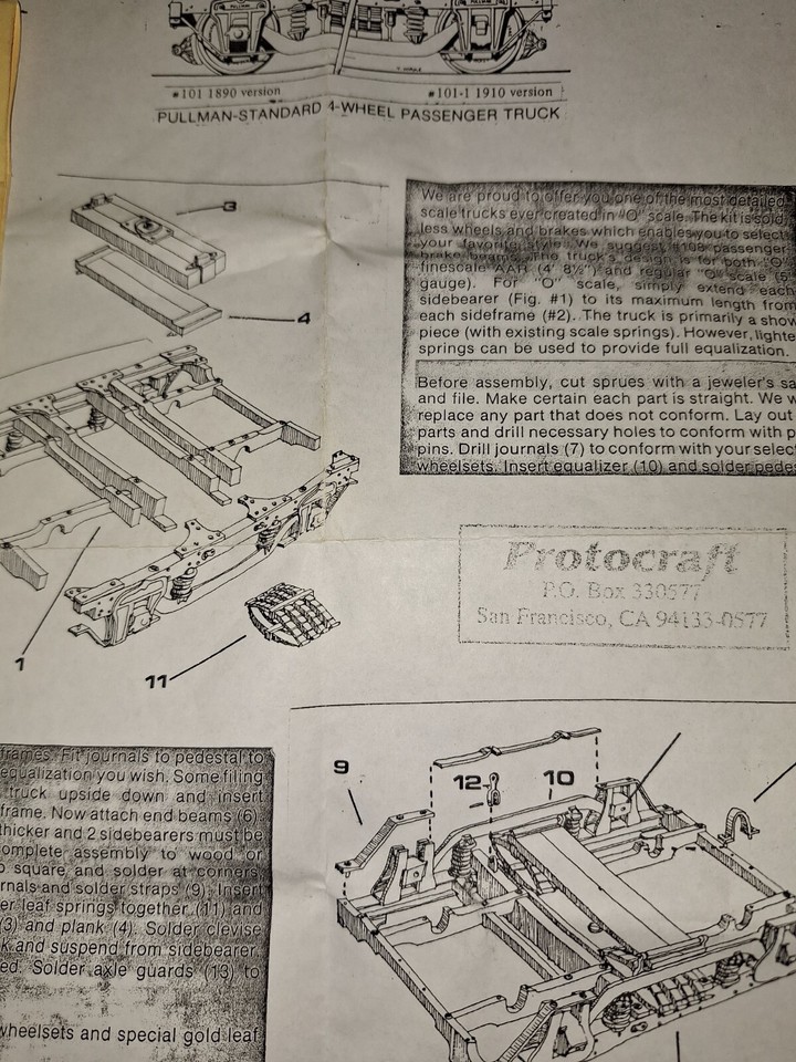Protocraft Proto 48 Pullman Passenger Trucks 4 Wheel Kit 1910 Brass ...