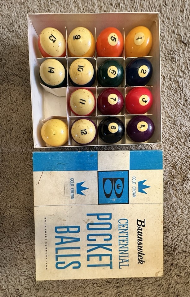 Vintage Brunswick Centennial Pocket Pool Ball Box With Unbranded Balls ...