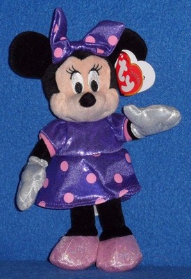 TY DISNEY MINNIE MOUSE PURPLE SPARKLE DRESS BEANIE BABY - MINT with ...