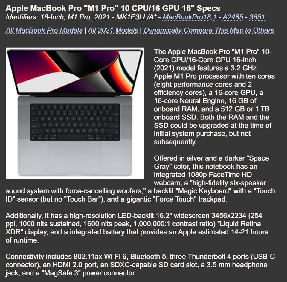 Apple MacBook Pro 16-inch M1 Pro 32GB RAM 1TB SSD 2021, AppleCare+ thru ...