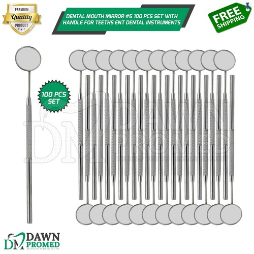100 Pcs Dental Mouth Mirror #5 With Handle ENT Dental Instruments ...