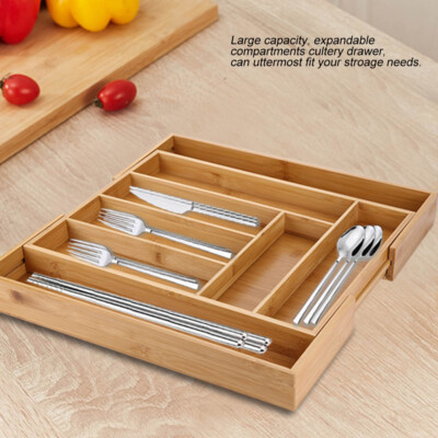 Drawer Cutlery Storage Rack Bamboo Tray Spoon Cookers Organizer Kitchen ...