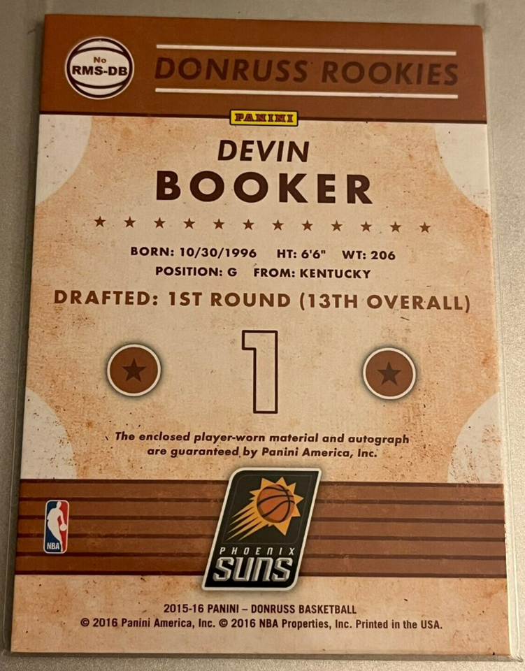 2015 Donruss Rookie Signatures Devin Booker Patch Auto #RMS-DB S.N. 085 ...