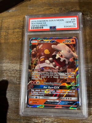 Pokemon 2019 Sun Moon Unified Minds HEATRAN GX #25 PSA 10 Gem Mint RARE ...