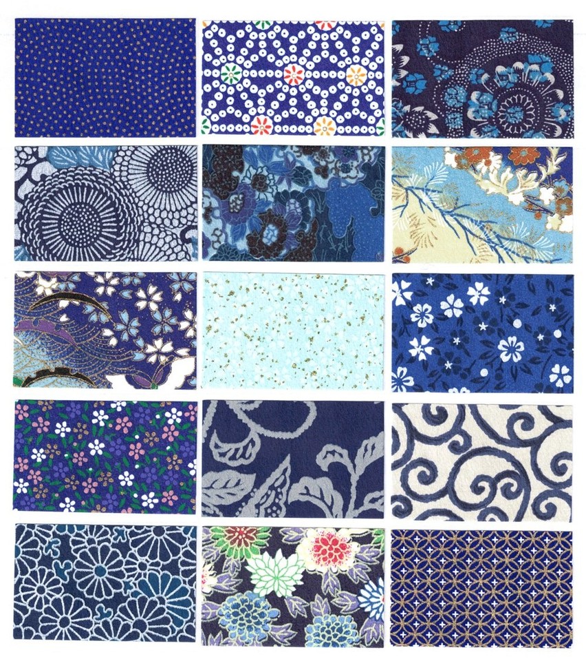 Washi Kawasumi Chiyogami Yuzen Washi B4 Size 15 Patterns/15 Sheets Blue ...