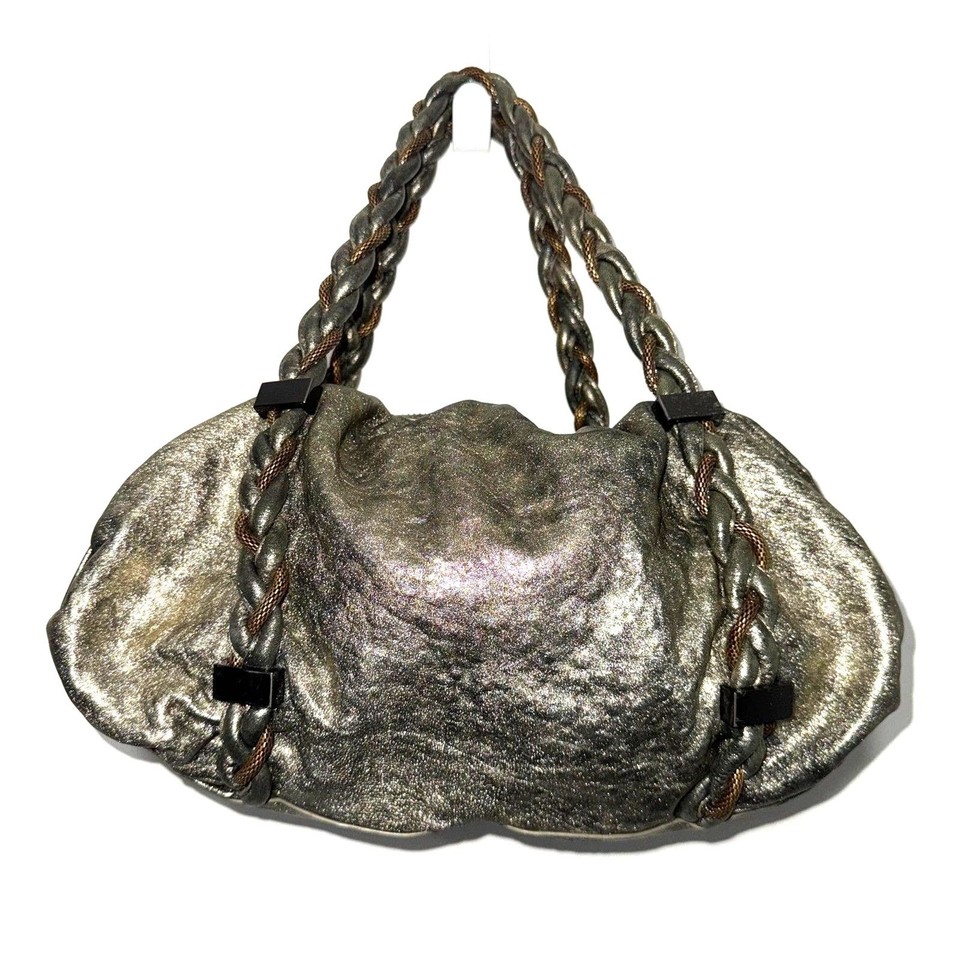 Botkier Braided Handle Metallic Shoulder Bag - Pewter/Brass | eBay