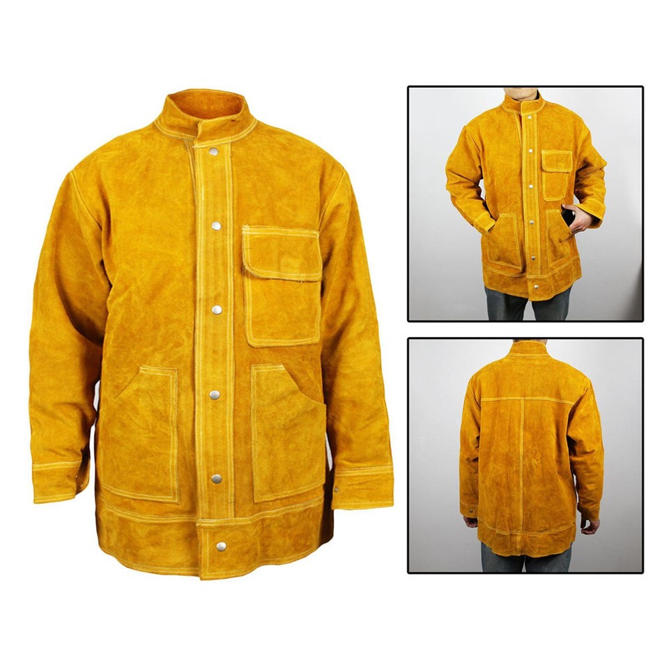 Heavy Duty Welding Jacket XL Heat Flame Resistant Cowhide Work Coat ...