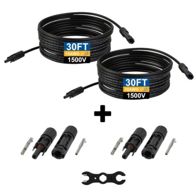 UL & TUV 1500V PV Extension Cable 10-30 FT Double Wires + Two Connector ...