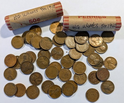 1 ROLL - (PRE 1941 ) LINCOLN WHEAT PENNIES - P,D,S, mix, tens, 20s, 30s ...