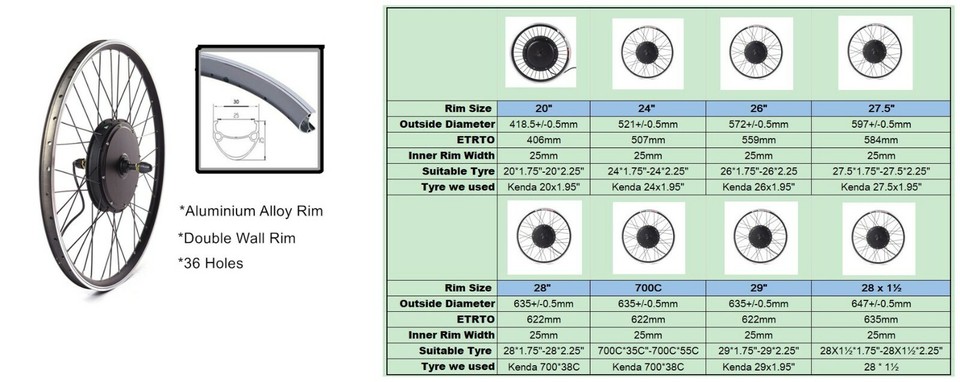 MTB E-bike Rear Wheel Replacement With Tire and Tube 36/48V Brushless ...