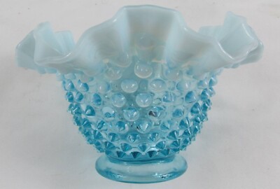 Vintage Fenton Hobnail Glass Blue Opalescent Ruffled Candy Dish / Bowl ...