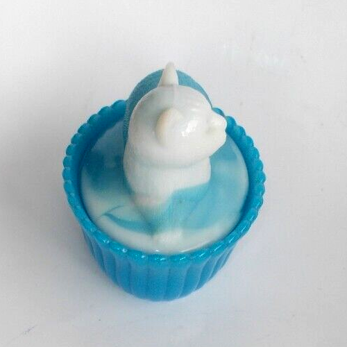 Vintage Westmoreland Blue/White Slag Glass Cat on Nest Covered Dish 5 1 ...