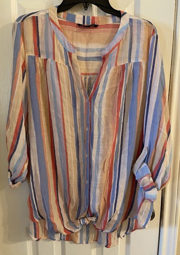 Zac & Rachel Women’s Multicolor Striped Button Up, Roll Tab Sleeves ...