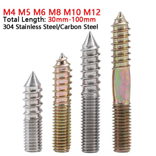 M4/M5/M6/M8/M10/M12 Steel Wood To Metal Dual Thread Dowel Screws Hanger ...