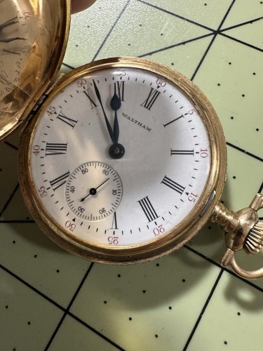 WALTHAM-14K-Yellow Gold Etched Pattern Case 15 Jewel Pocket Watch A.W.W ...