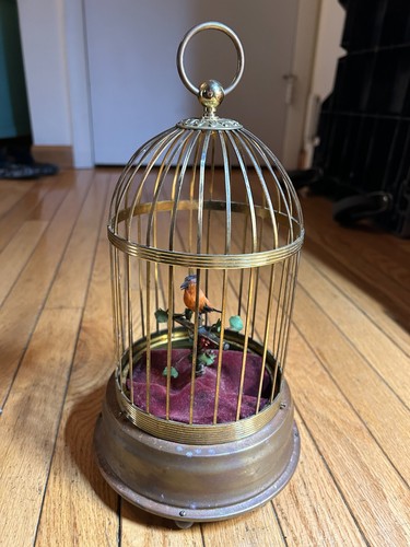 vintage German AUTOMATON SINGING BIRD IN CAGE | eBay