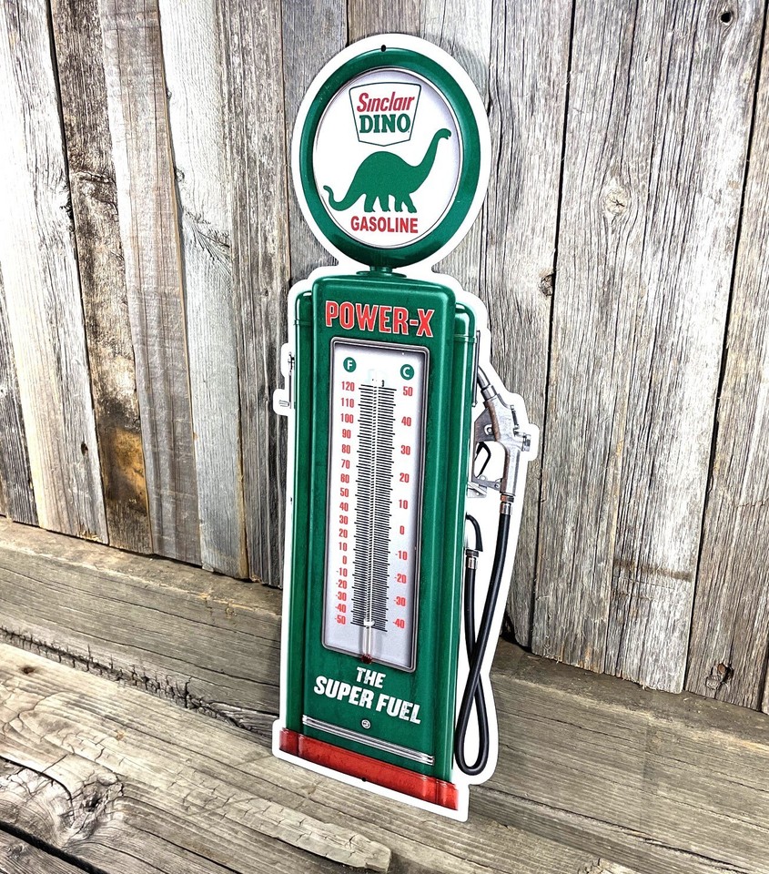 Sinclair Dino Gasoline Gas Oil Thermometer 17" Metal Aluminum Sign ...