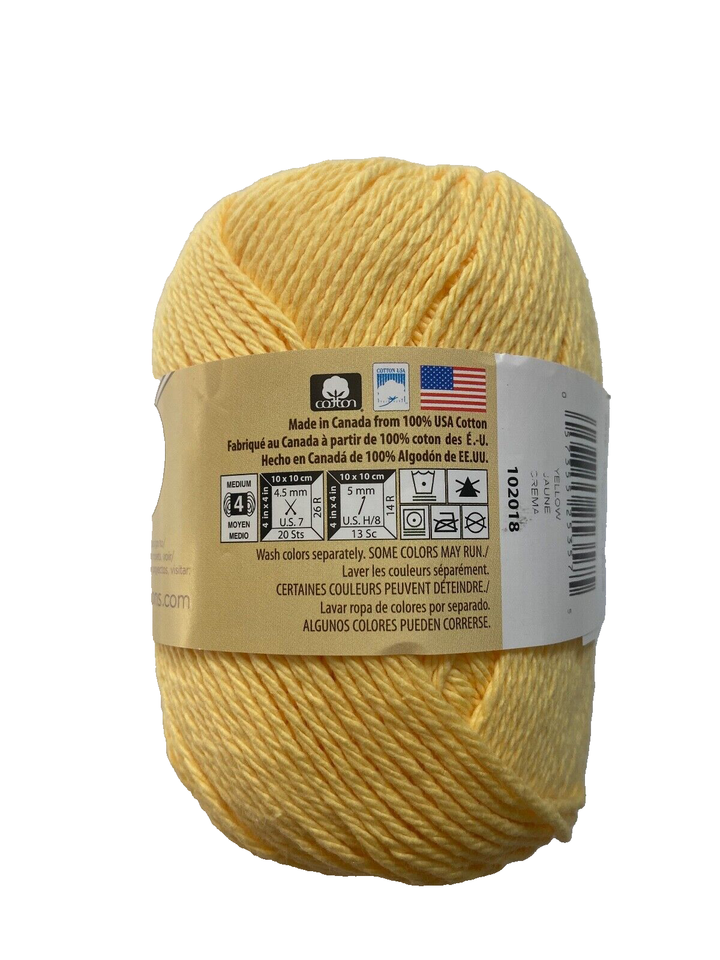 Lily Sugar'n Cream Super Size Worsted Cotton Yarn, Yellow, 4oz (113g ...