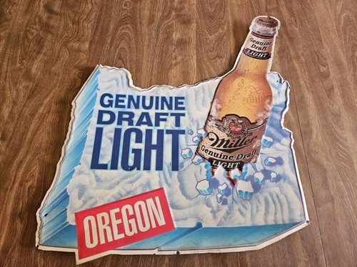 VINTAGE COLD GOLD MILLER GENUINE DRAFT LIGHT Oregon SHAPED TIN Stamped ...