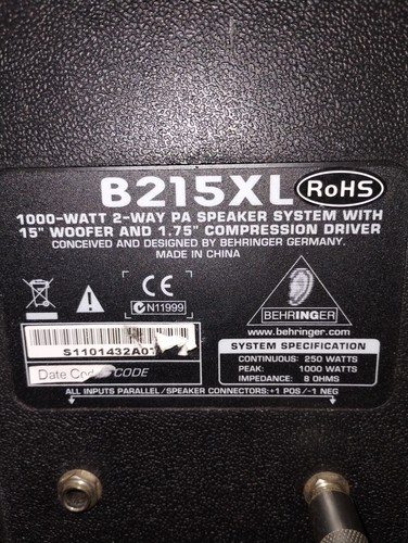 Behringer B215XL 2-Way PA Speaker System 15" Woofer & 1.75" Compression ...