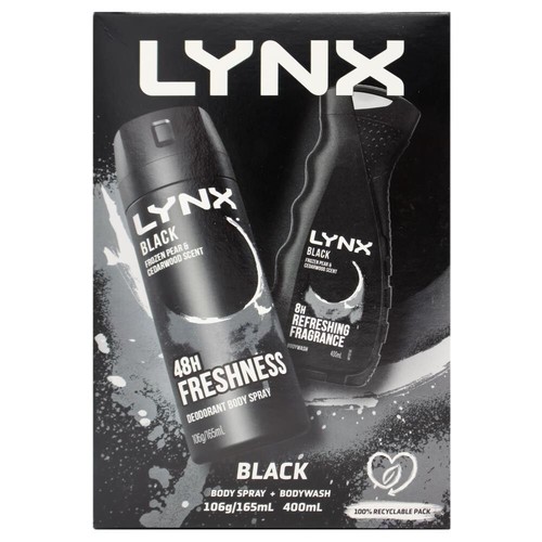 LYNX GIFT SET BLACK DUO 106g / 165ml BODY SPRAY 400ml BODYWASH FROZEN ...