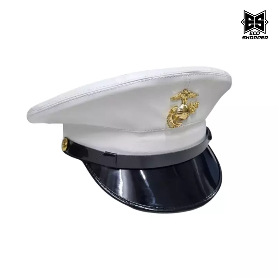 USMC Marine Corps Dress Blue Enlisted Vinyl Service White Dress Cap Hat ...