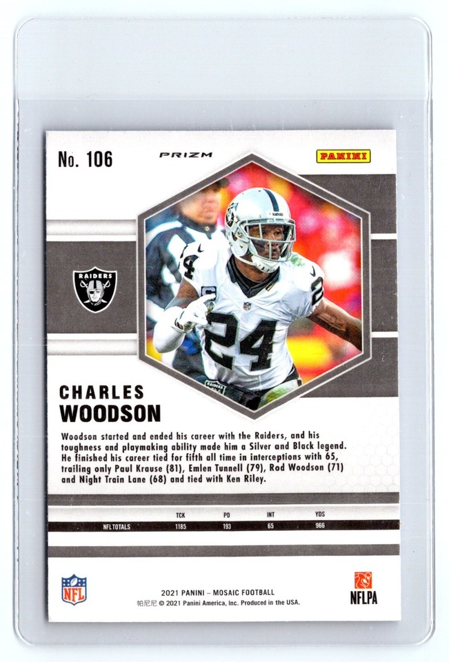 2021 Panini Mosaic Reactive Blue #106 Charles Woodson Oakland Raiders ...