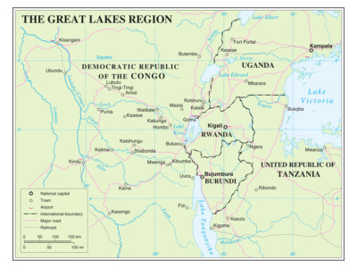 African Great Lakes Region DRC Political Physical Waterways Map Poster ...