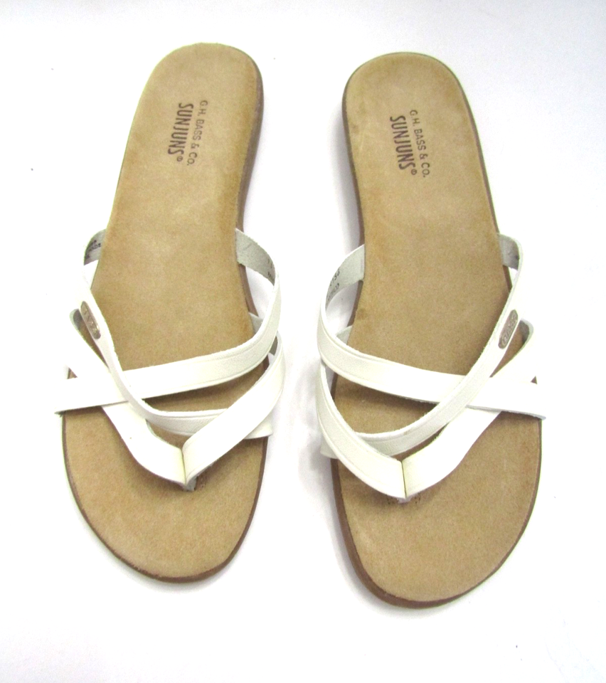VTG GH Bass Co Sunjuns Strappy Flat THONGS Sandals LEATHER WHITE SHARON SZ: 11M | eBay