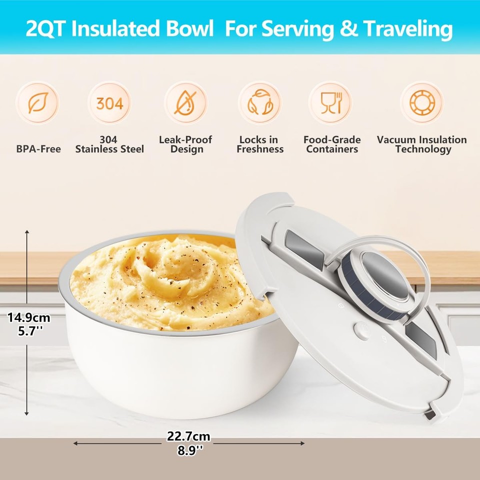 Double-Walled Stainless Steel Insulated Serving Bowl with Leak - Proof ...