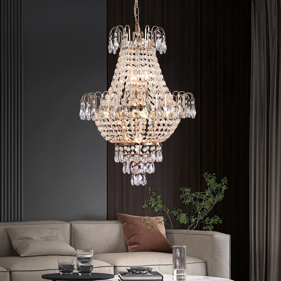 K9 Crystal Chandelier Luxury Gold Large Modern Ceiling Pendant Light ...
