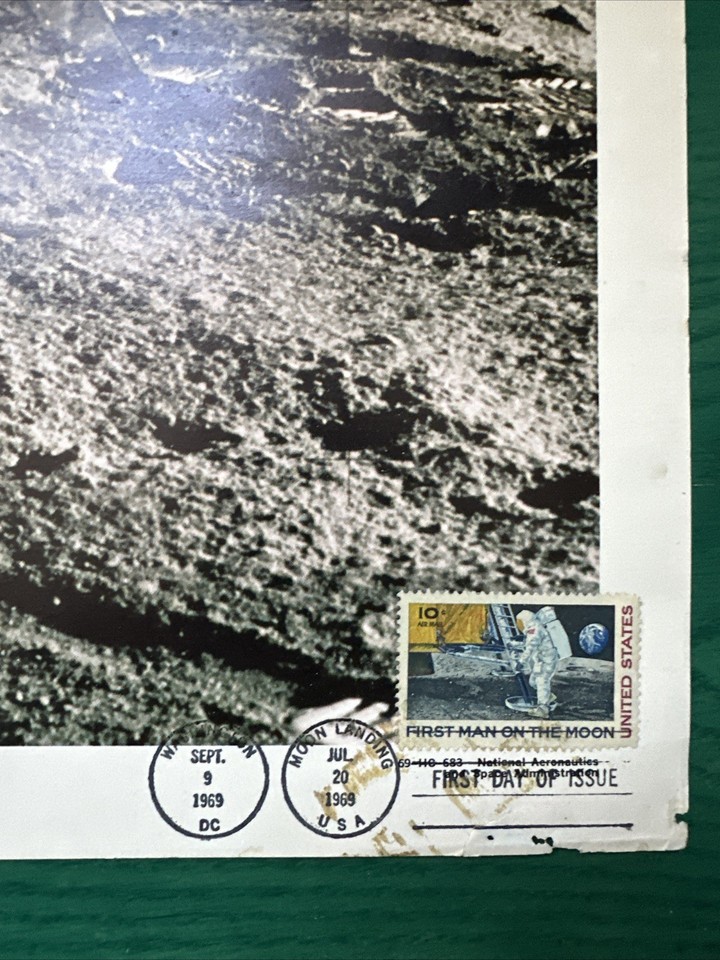 Original 1969 Moon Landing Poster First Day Of issue Stamp 9/9/69 NASA ...