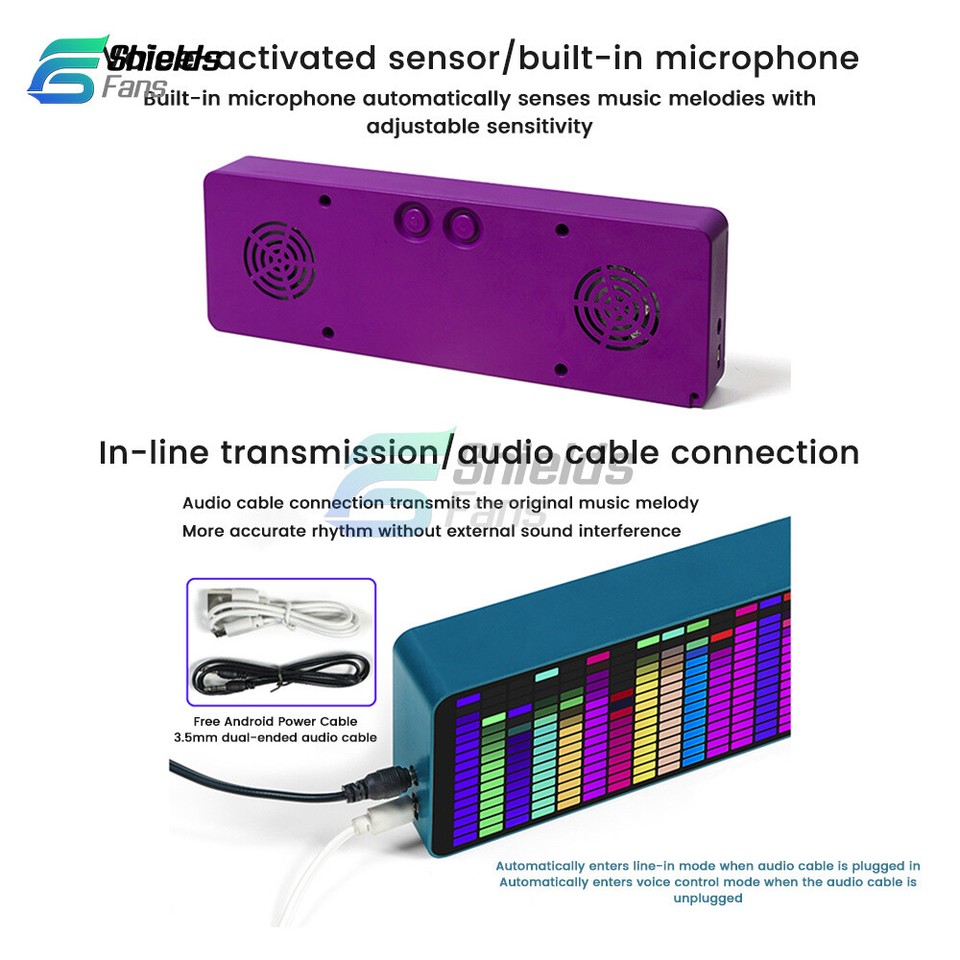 MIC+CABLE Sound Level Meter Clock LED Audio Display Music Spectrum ...