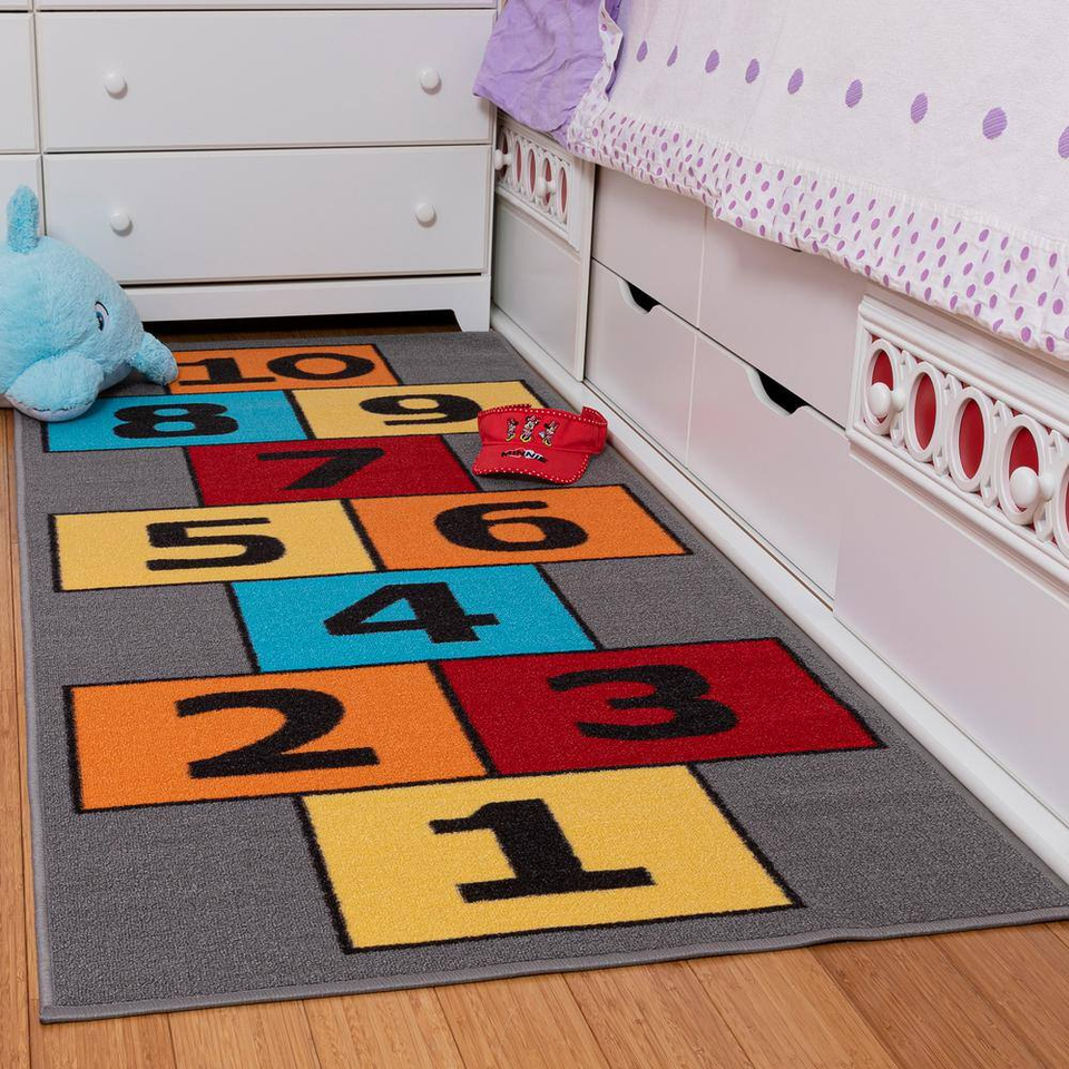 Non-Slip Rubberback Hopscotch 3X6 Kid's Runner Rug, Room Decor ...