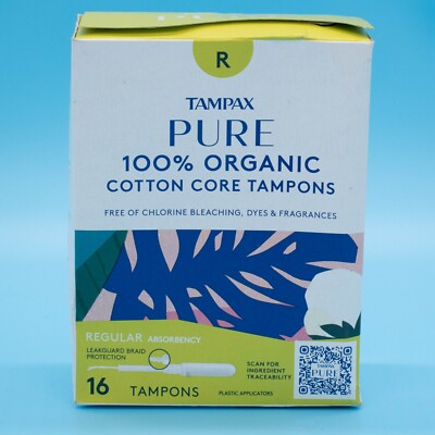 Tapax Pure 100% Organic Cotton Core Regular Absorbency 16 Tampons ...