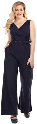 Collectif "CHARLINE PLAIN" 50s Pin up V-NECK Marlene JUMPSUIT Overall ...
